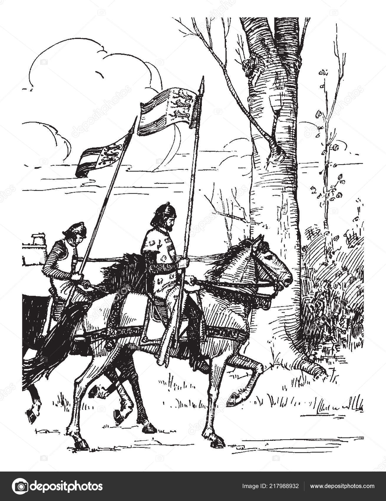 Cid Campeador Scene Shows Two Horse Riders One Other Both Stock Vector ...