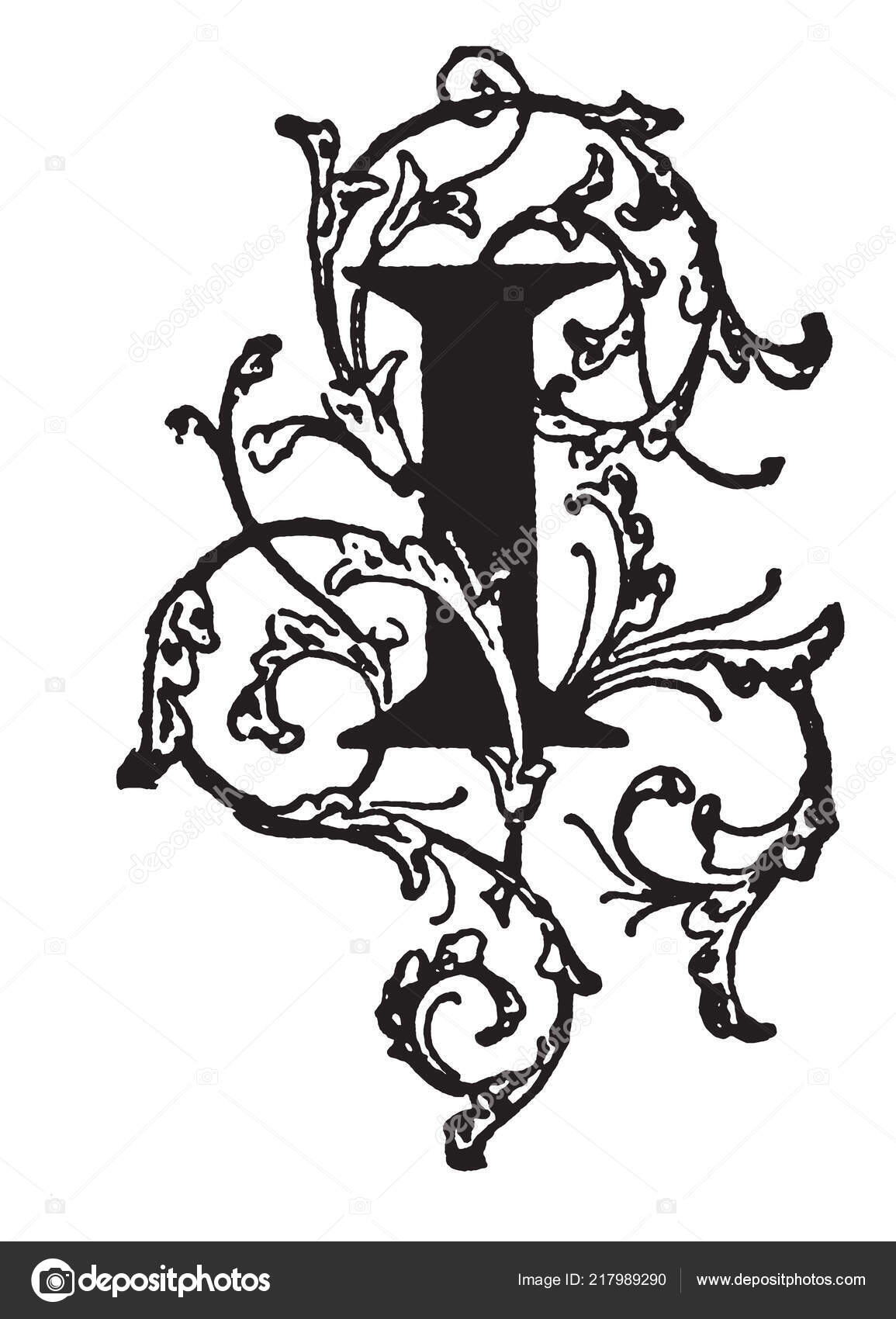 Ornamental Letter Vintage Line Drawing Engraving Illustration Stock ...