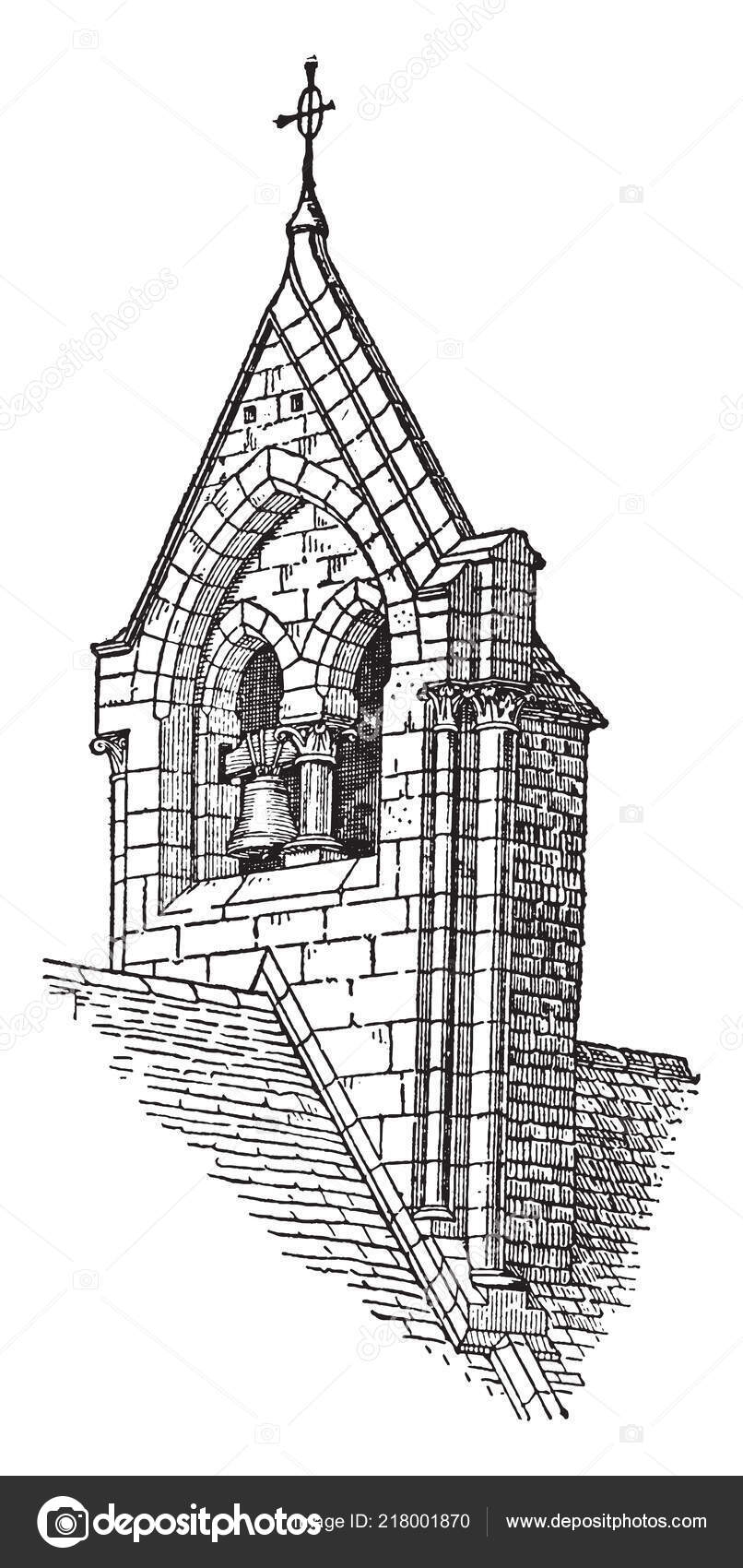 Bell Gable Turret Placed Small Churches Chapels Vintage Line Drawing ...