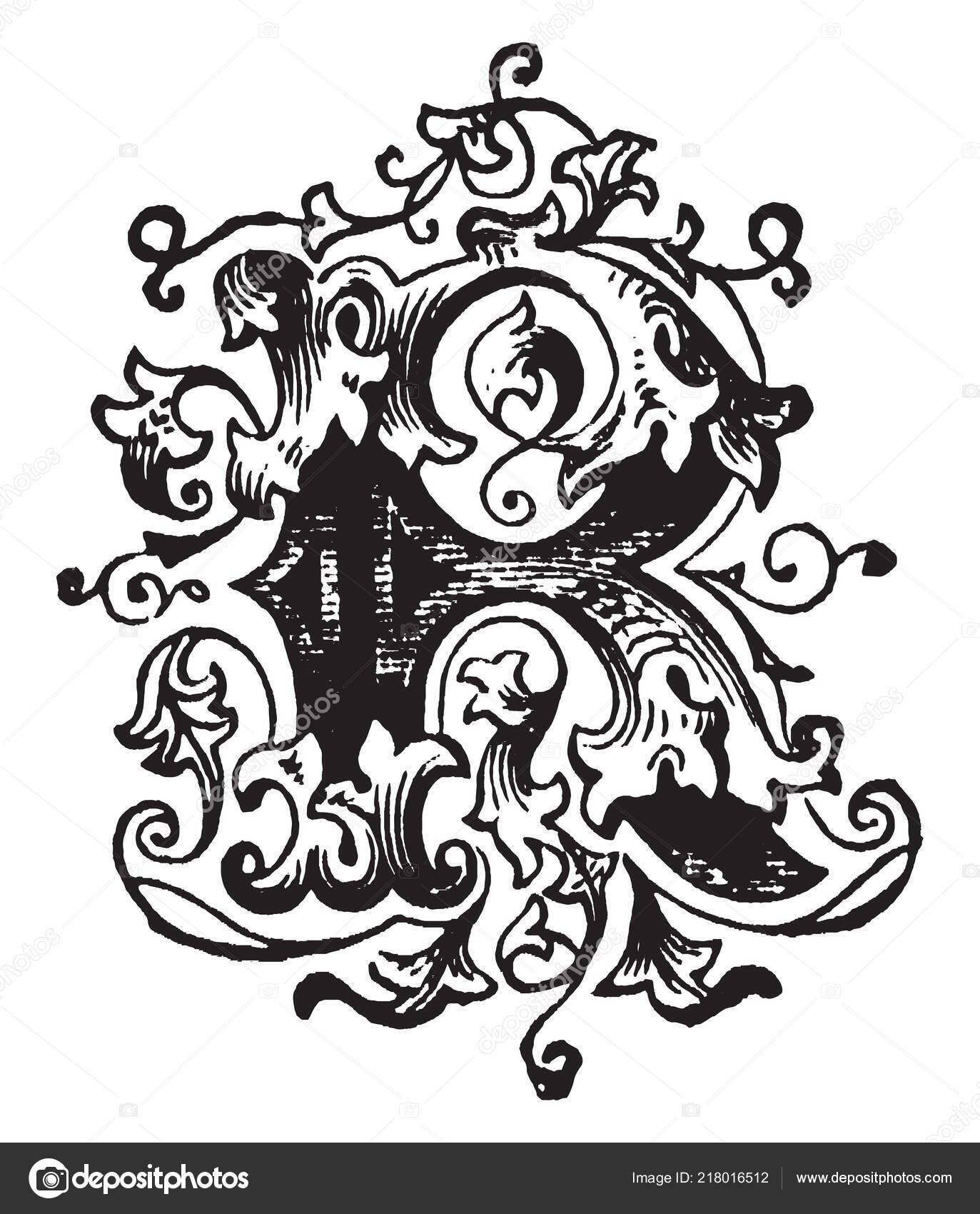 Ornamental Letter Vintage Line Drawing Engraving Illustration Stock ...