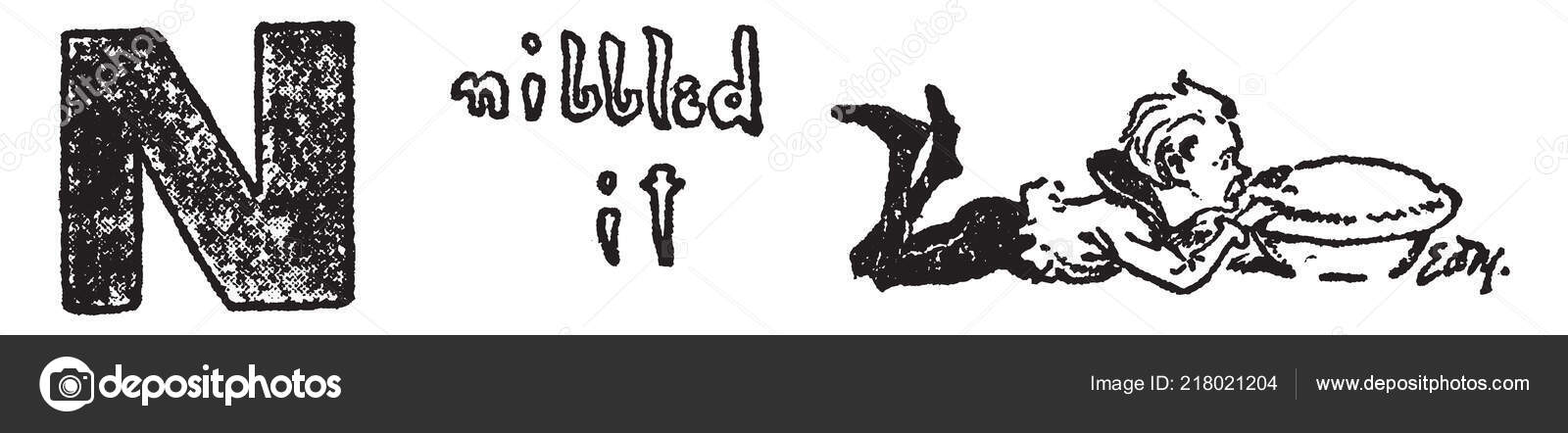 Capital Letter Nibbled Vintage Line Drawing Engraving Illustration ...