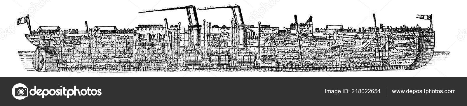 Ship Normandy Vintage Engraved Illustration Industrial Encyclopedia ...
