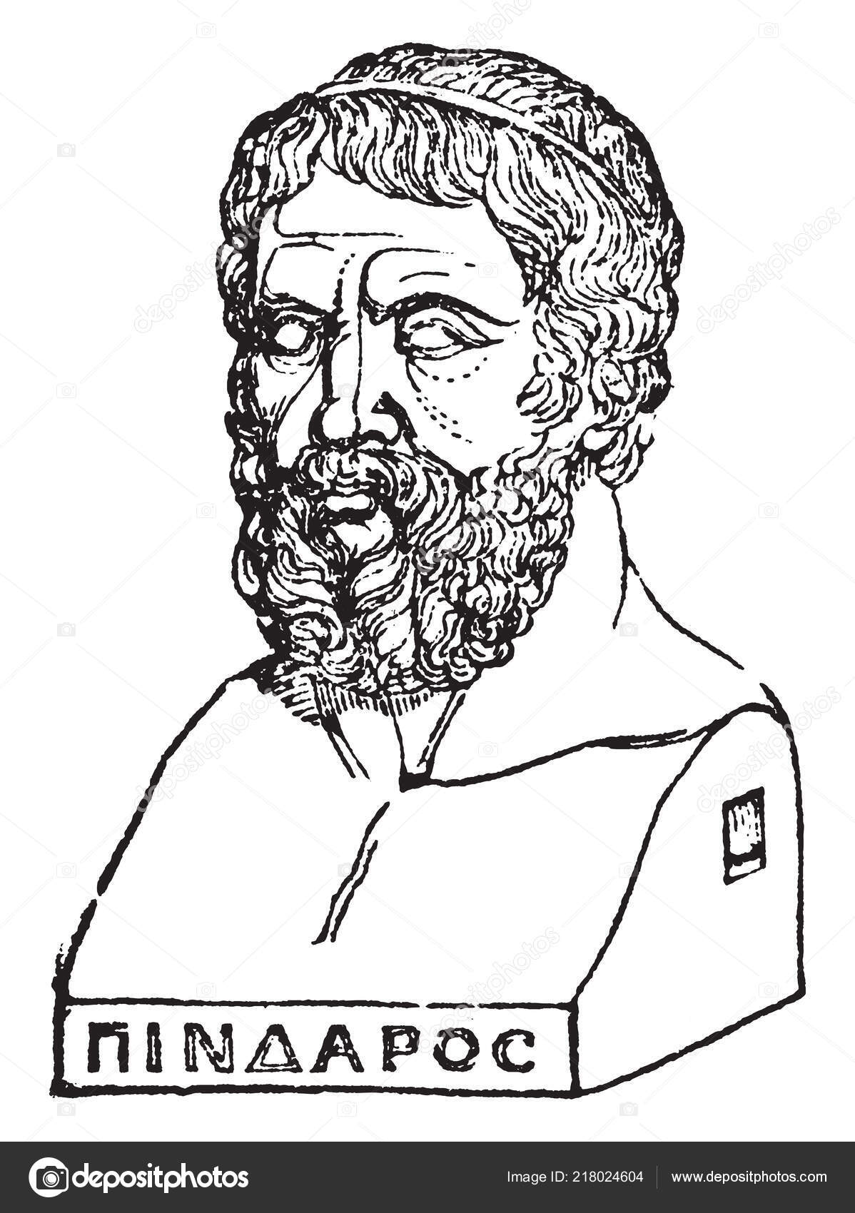 Bust Pindar Ancient Greek Lyric Poet Vintage Line Drawing Engraving ...