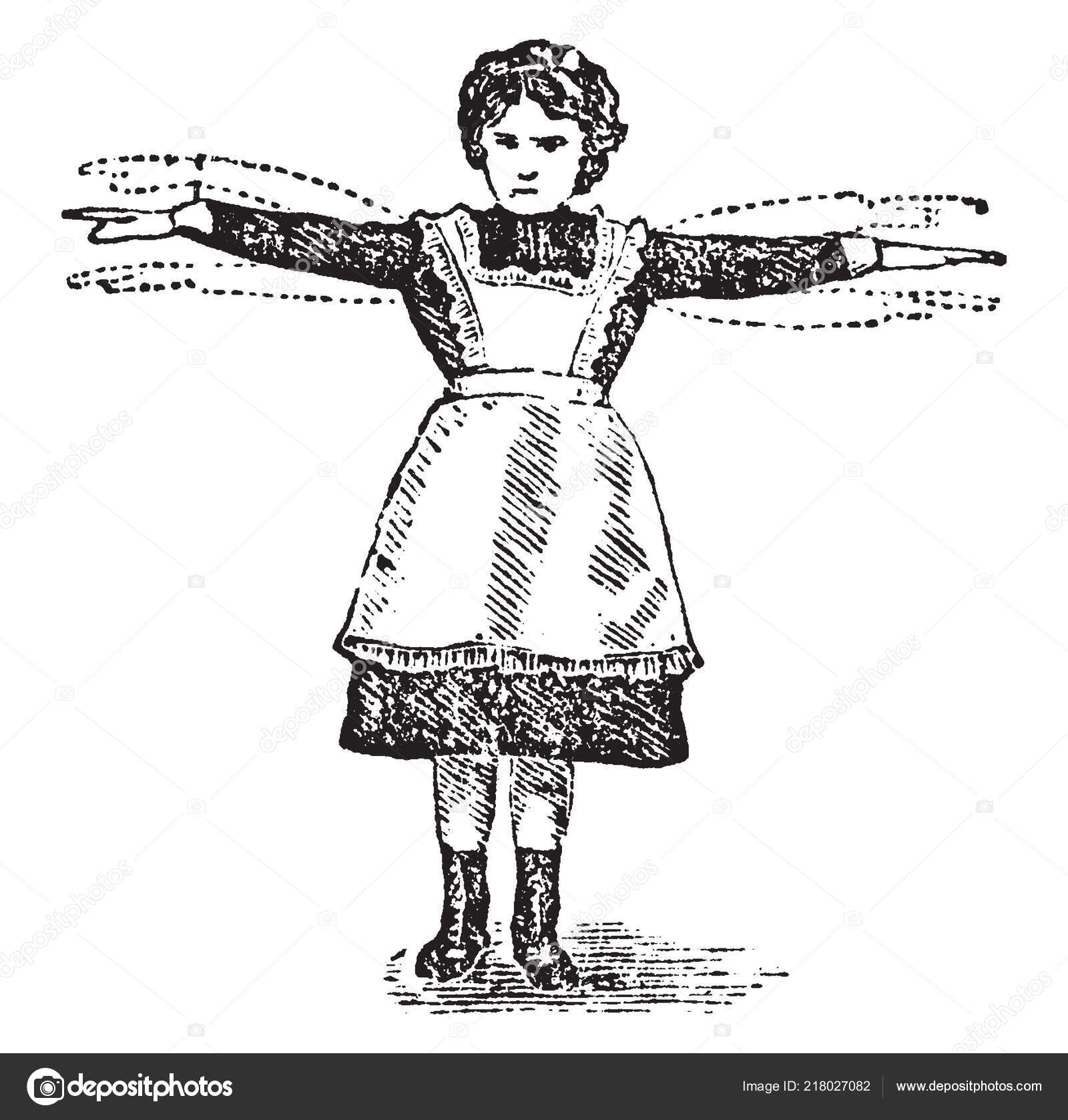 Picture Young Girl Who Waving Her Arms Air Way Exercise Stock Vector by ...