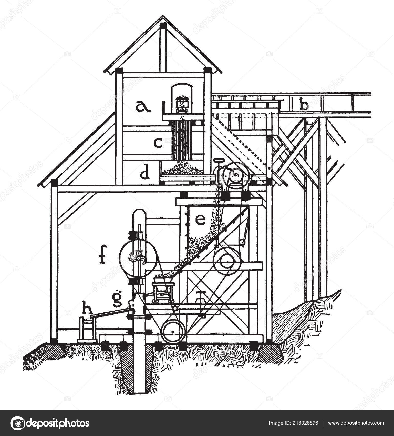 Illustration Represents Stamp Mill Gold Ores Vintage Line Drawing ...