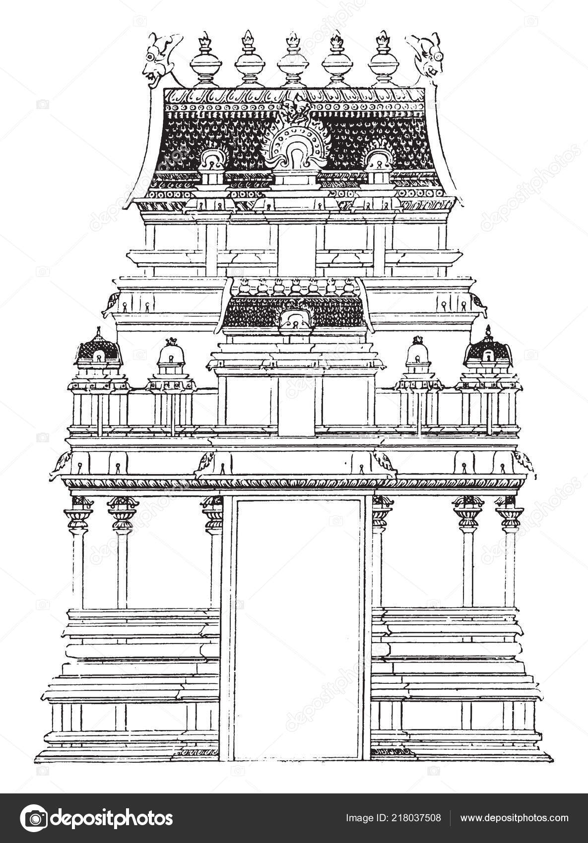 Ворота Пирамиды Гопура Индуисты Индия Пирамида Храм Винтажные Линии ...