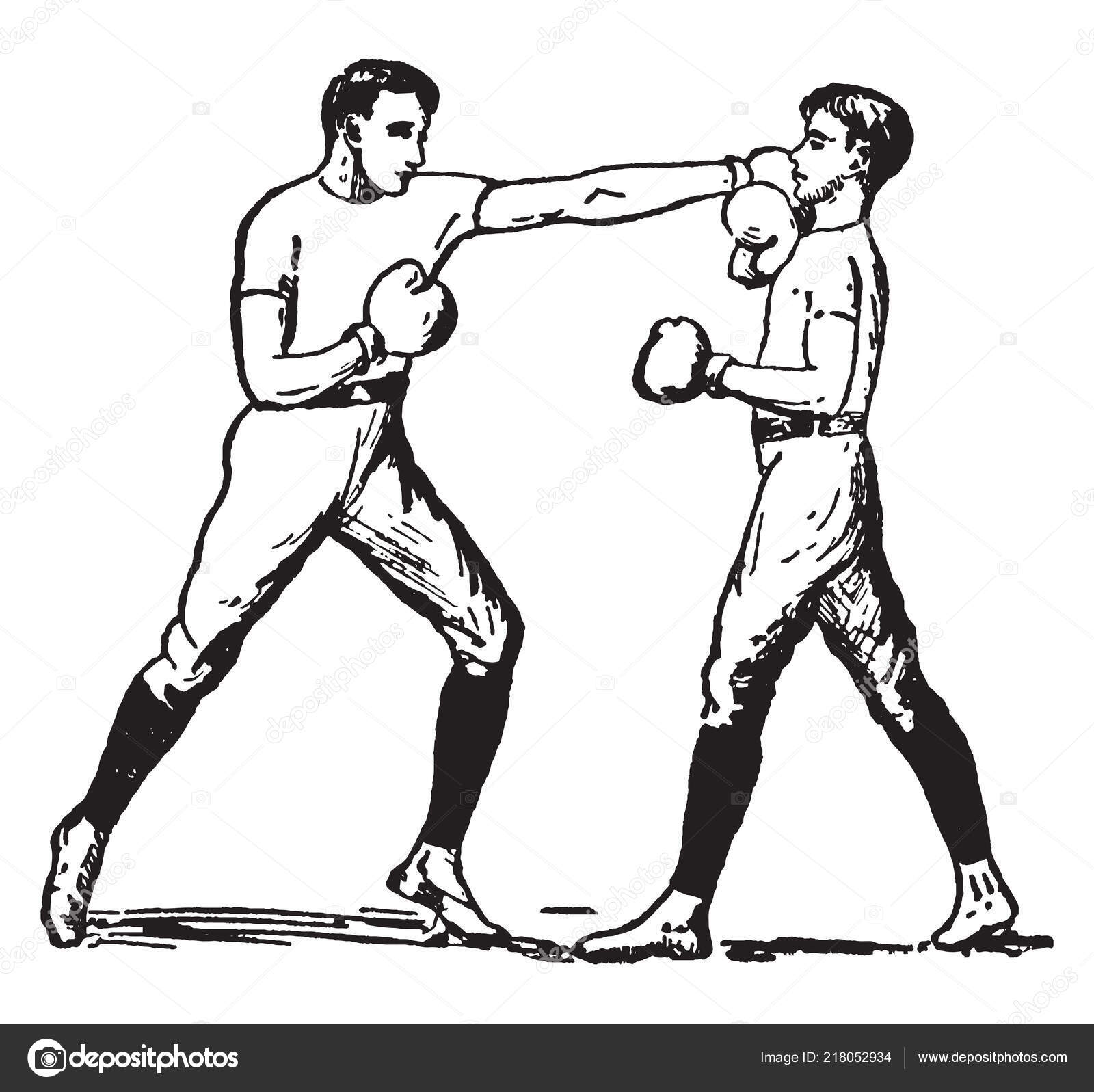 Attacking Boxer Hitting Head Other Boxer Other Boxer Defending Himself ...
