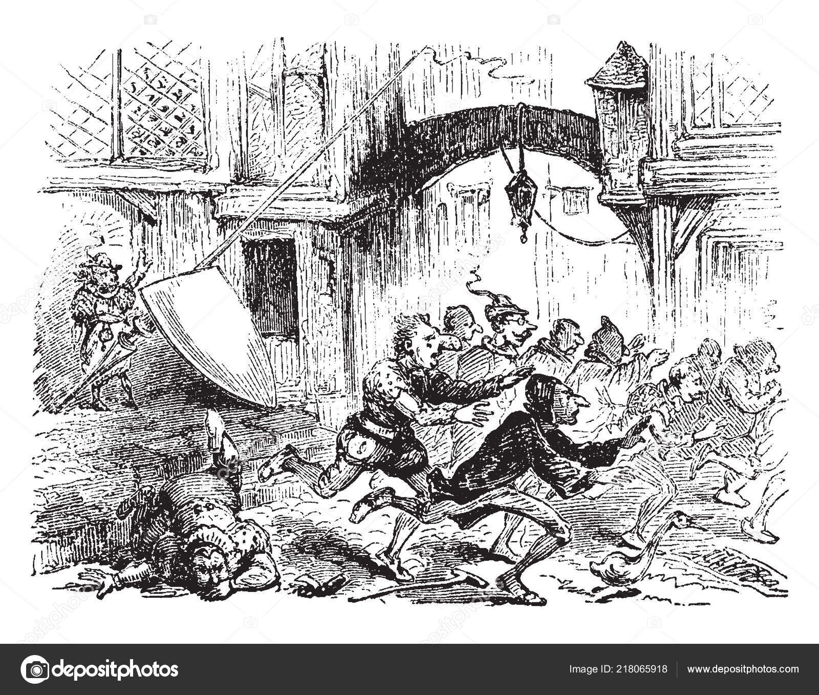 Group Men Running Shield Background Vintage Line Drawing Engraving ...