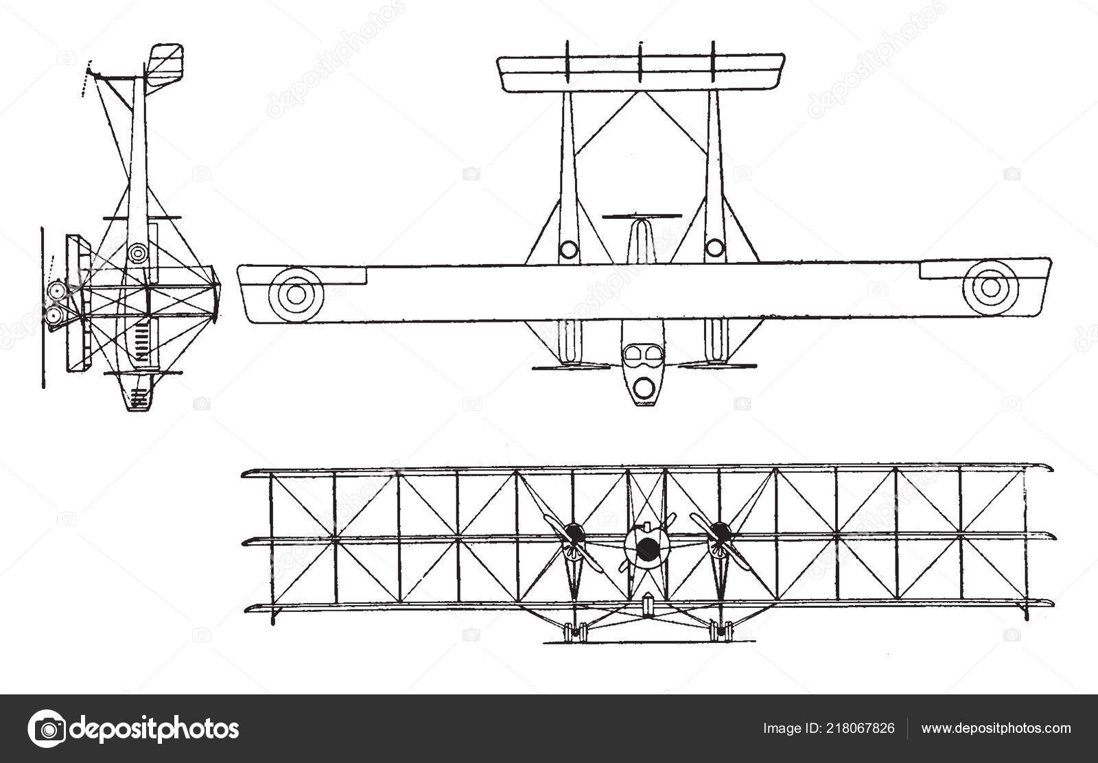 Illustration Represents Caproni Type Triplane 1915 Vintage Line Drawing ...