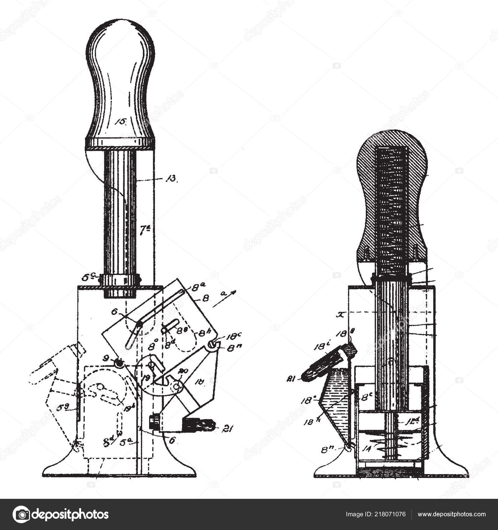 Illustration Represents Stamp Affixing Device Vintage Line Drawing ...