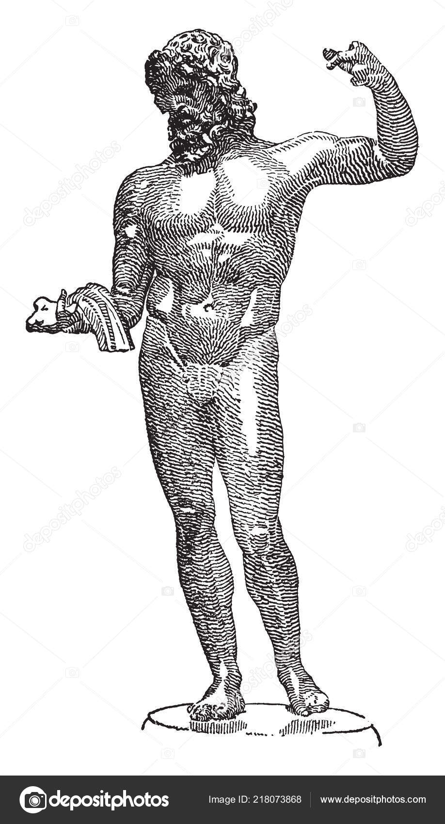 Ancient Statue Greek God Zeus Left Hand Raised Vintage Line Stock ...