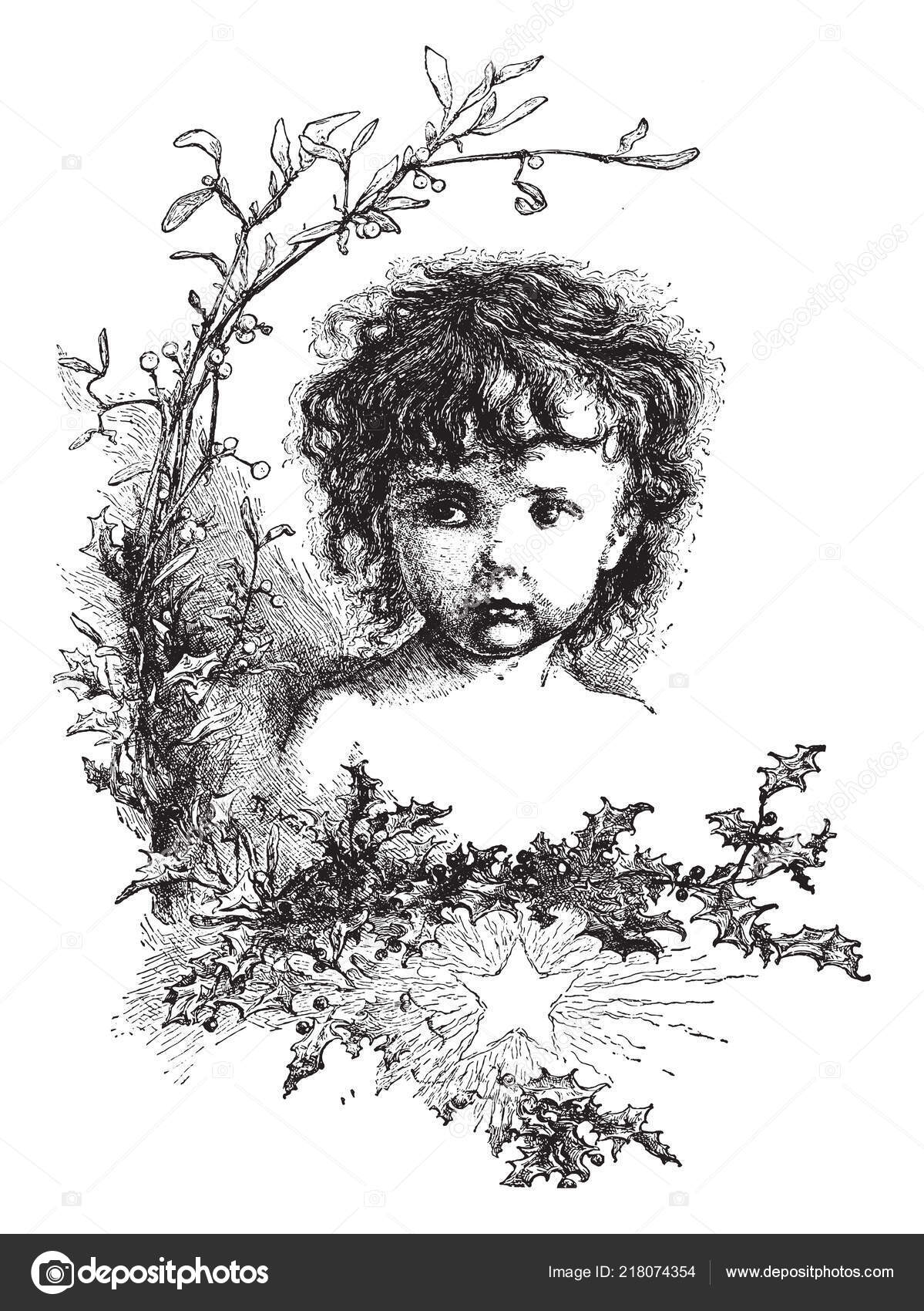 Baby Tabor Christkind Vintage Line Drawing Engraving Illustration Stock ...