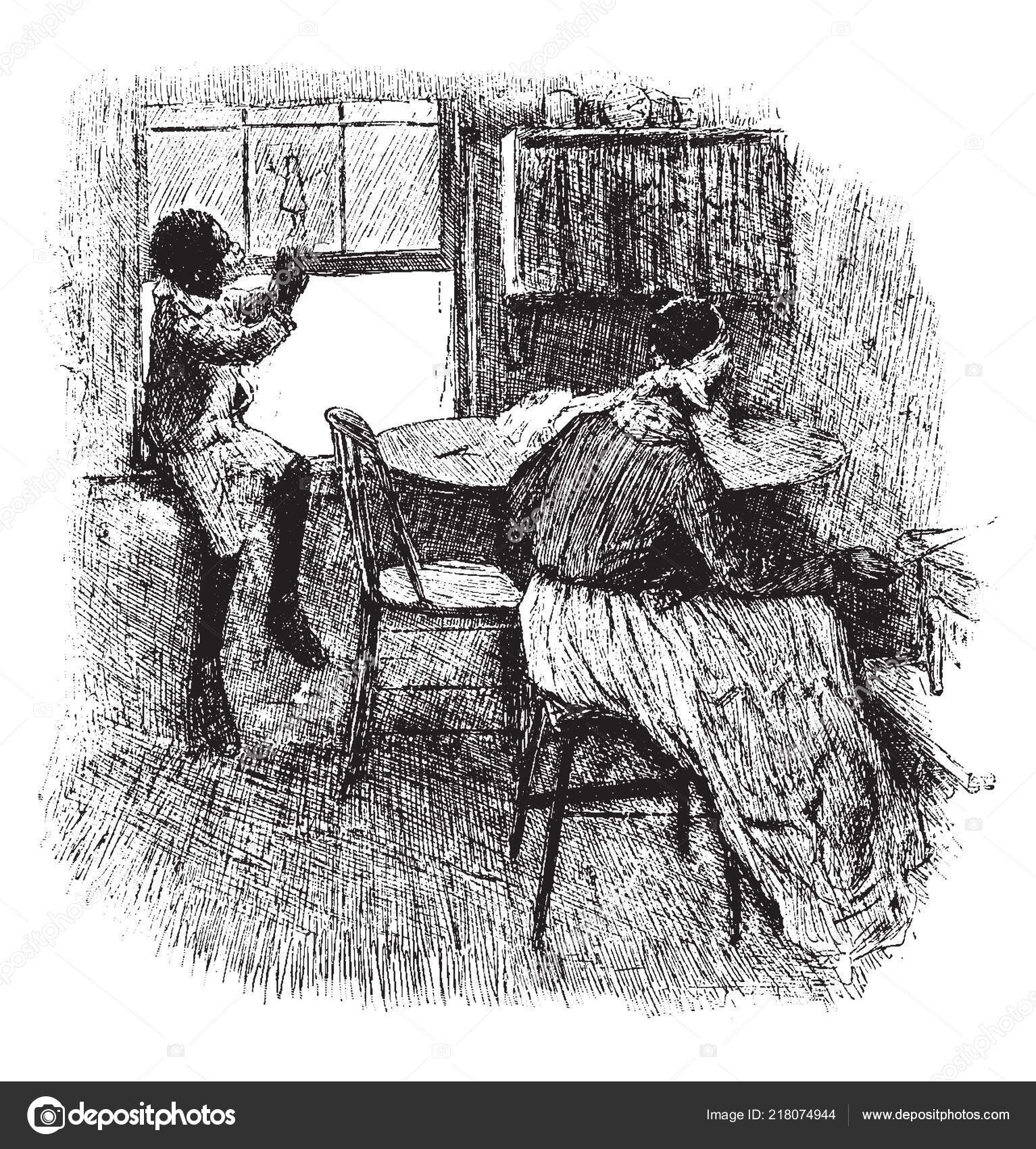 Fetch Playing Child Vintage Line Drawing Engraving Illustration Stock ...