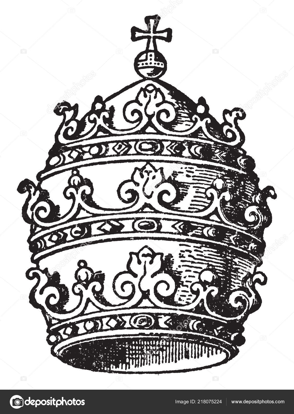 Papal Tiara Prominent Symbol Papacy Vintage Line Drawing Engraving ...