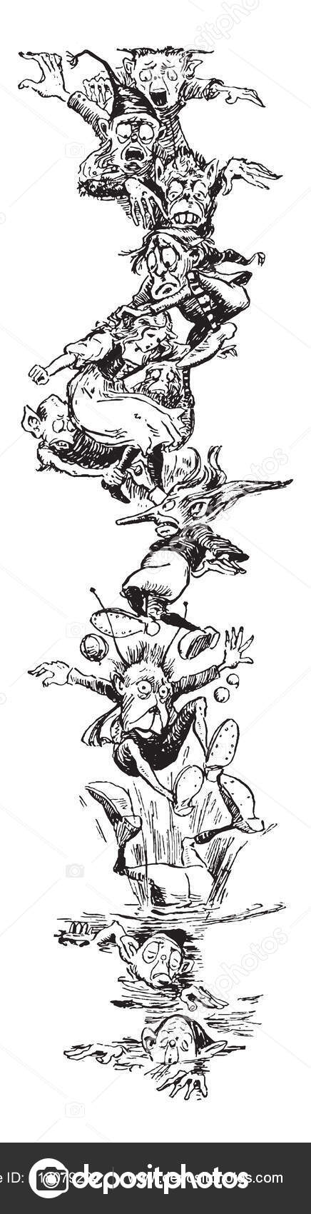 Goblins Snatching Girl Art Vintage Line Drawing Engraving Illustration ...