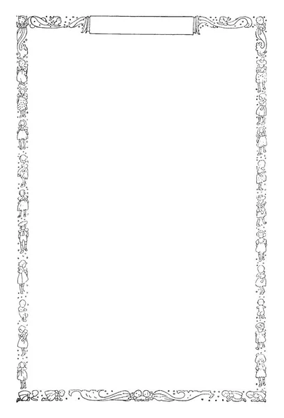 Children Design Narrow Border Vintage Line Drawing Engraving ...