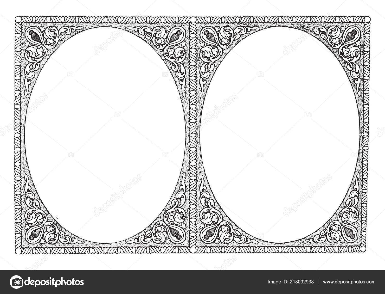 Double Border Mirror Pattern Vintage Line Drawing Engraving ...