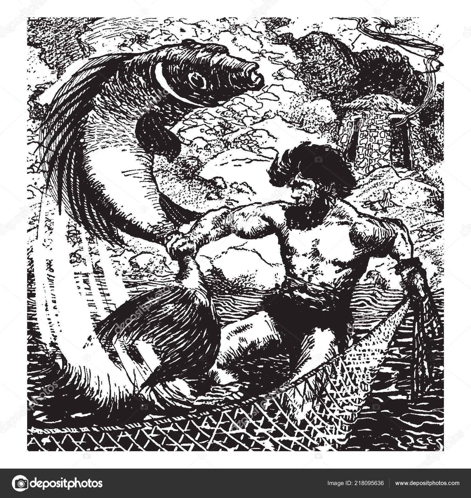 Loki Scene Shows Man Standing Ship Holding Tail Big Fish Stock Vector ...