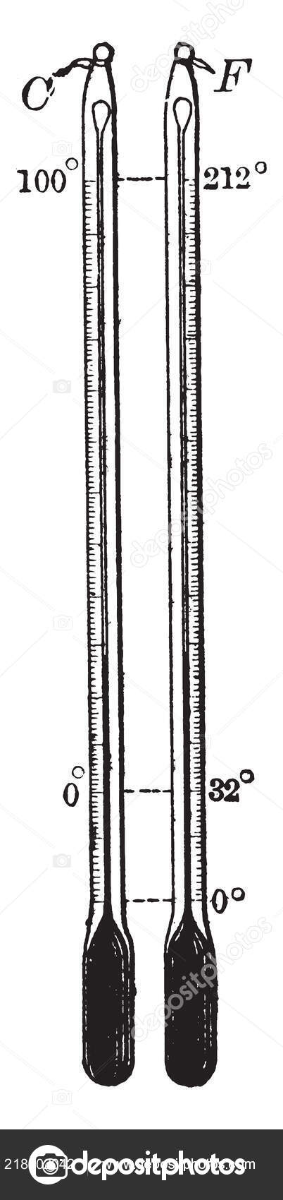 Diagram Represents Fahrenheit Celcius Scale Thermometers Vintage Line ...