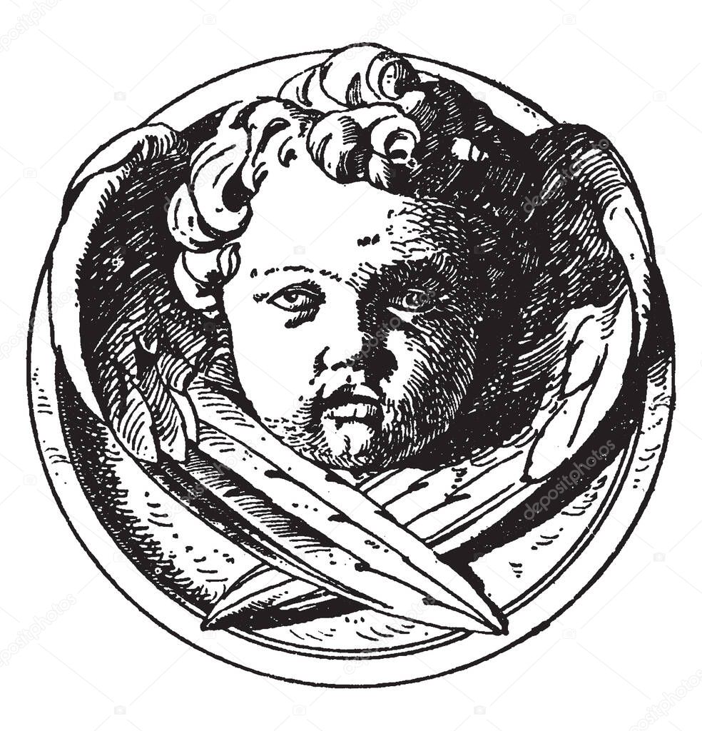 Cabeza de querubín moderno es un diseño en un medallón, es una cara de ...
