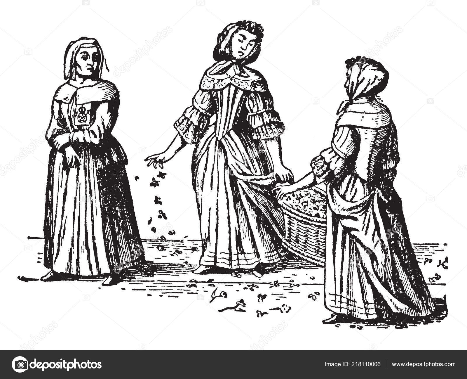 Lady Two Maids Vintage Line Drawing Engraving Illustration Stock Vector ...