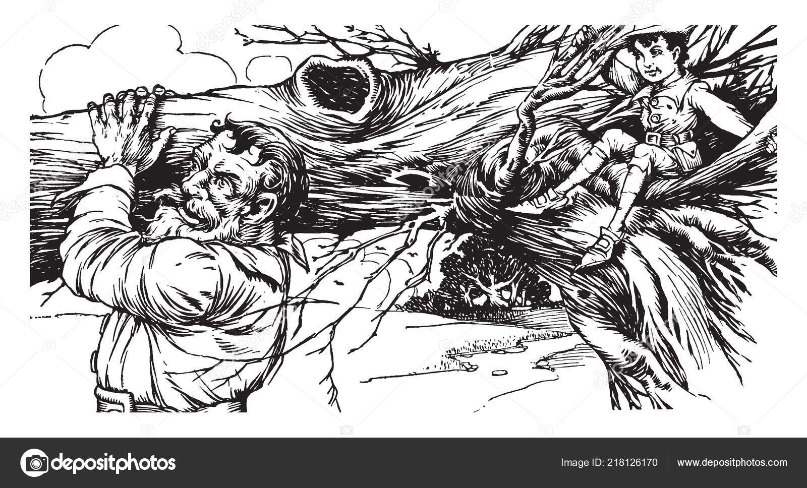 Giant Scene Shows Giant Man Carrying Tree Boy Sitting Tree Stock Vector ...