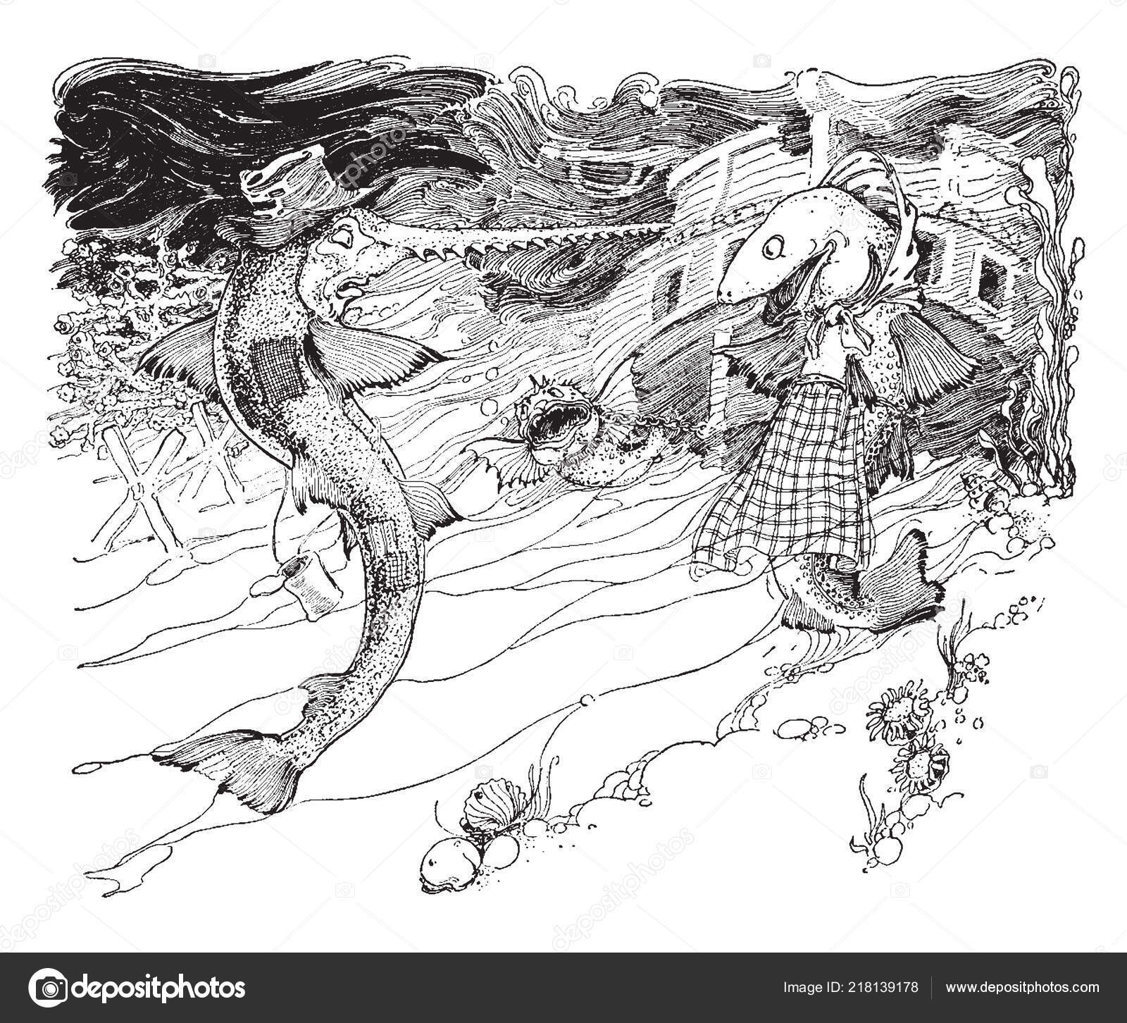 Swordfish Human Dress Talking Cod Fish Human Dress Vintage Line Stock ...