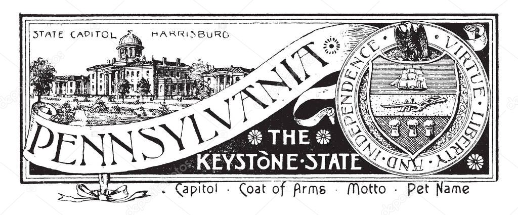 Vector: pennsylvania keystone | State Banner Pennsylvania Keystone ...