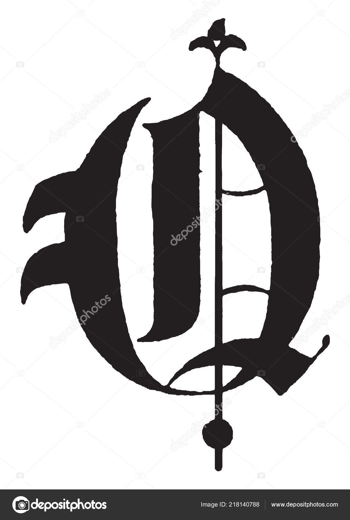 Old English Letter Title Text Vintage Line Drawing Engraving ...