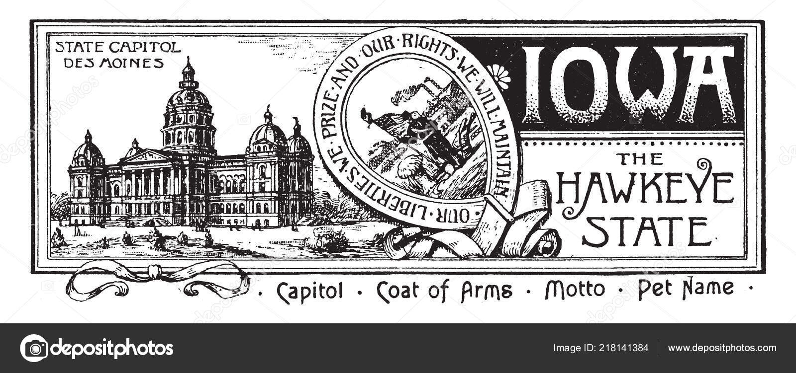 State Banner Iowa Hawkeye State Has State House Left Side Stock Vector ...