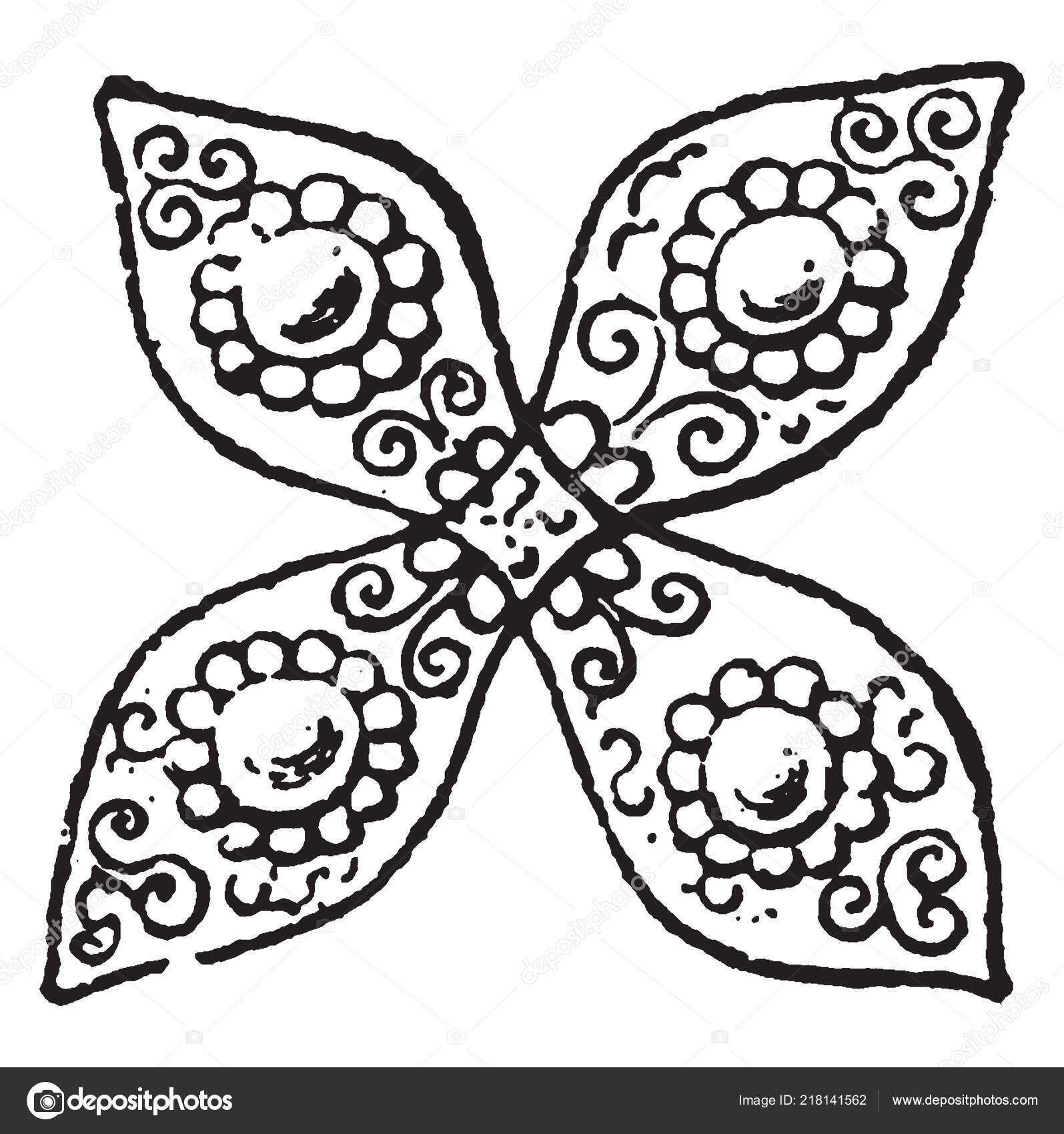 Cross Thin Gold Work Formed Four Leaves Vintage Line Drawing Stock ...