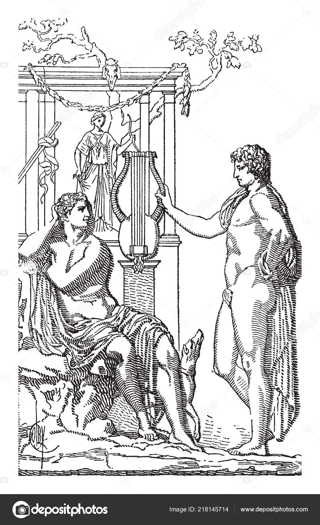 Sketch Twin Sons Zeus Amphion Zethus Talking Each Other Vintage Stock Vector by ©Morphart 218145714