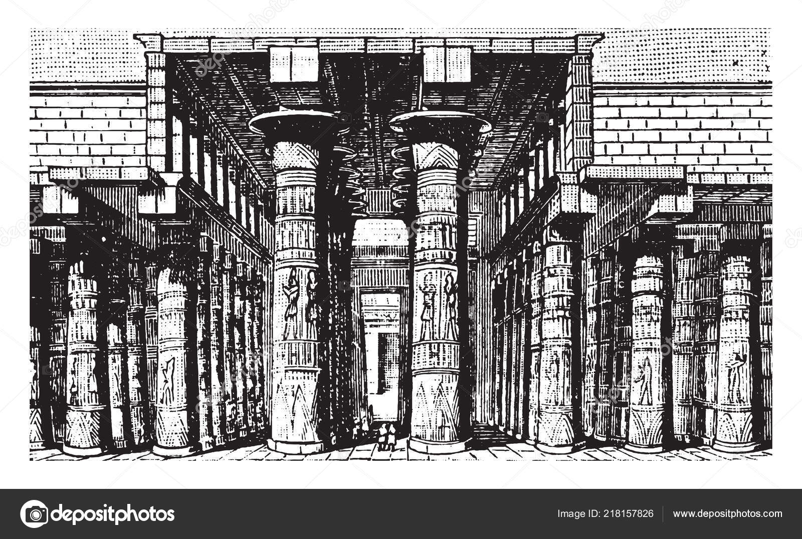 Columned Hall Temple Karnak Egypt Hypostyle Vintage Line Drawing ...