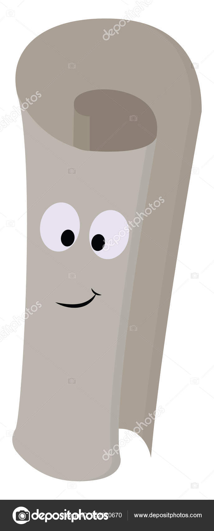 Smiling light grey paper roll vector illustration on white backg Stock ...