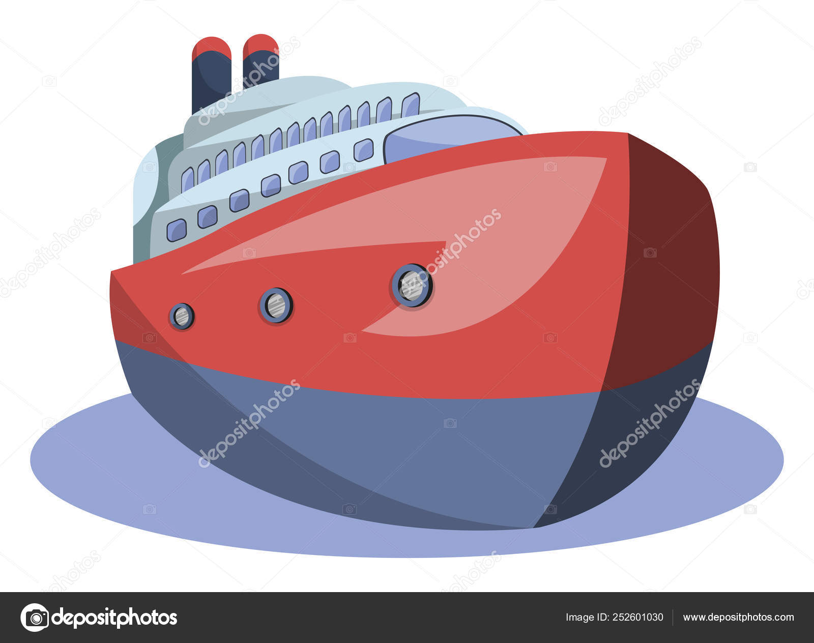 Front view of red and blue vector illustration of big ship on wh Stock ...