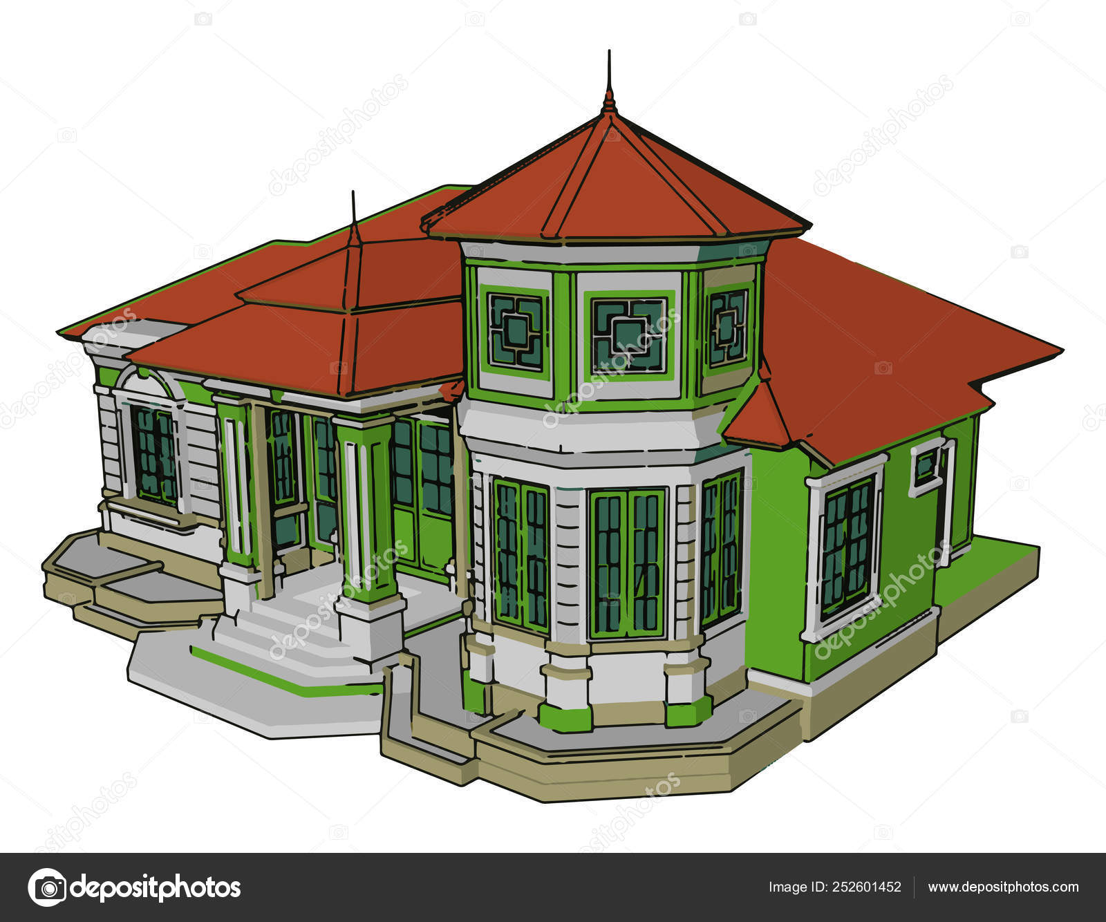 Modern House Drawing Sketch With Color