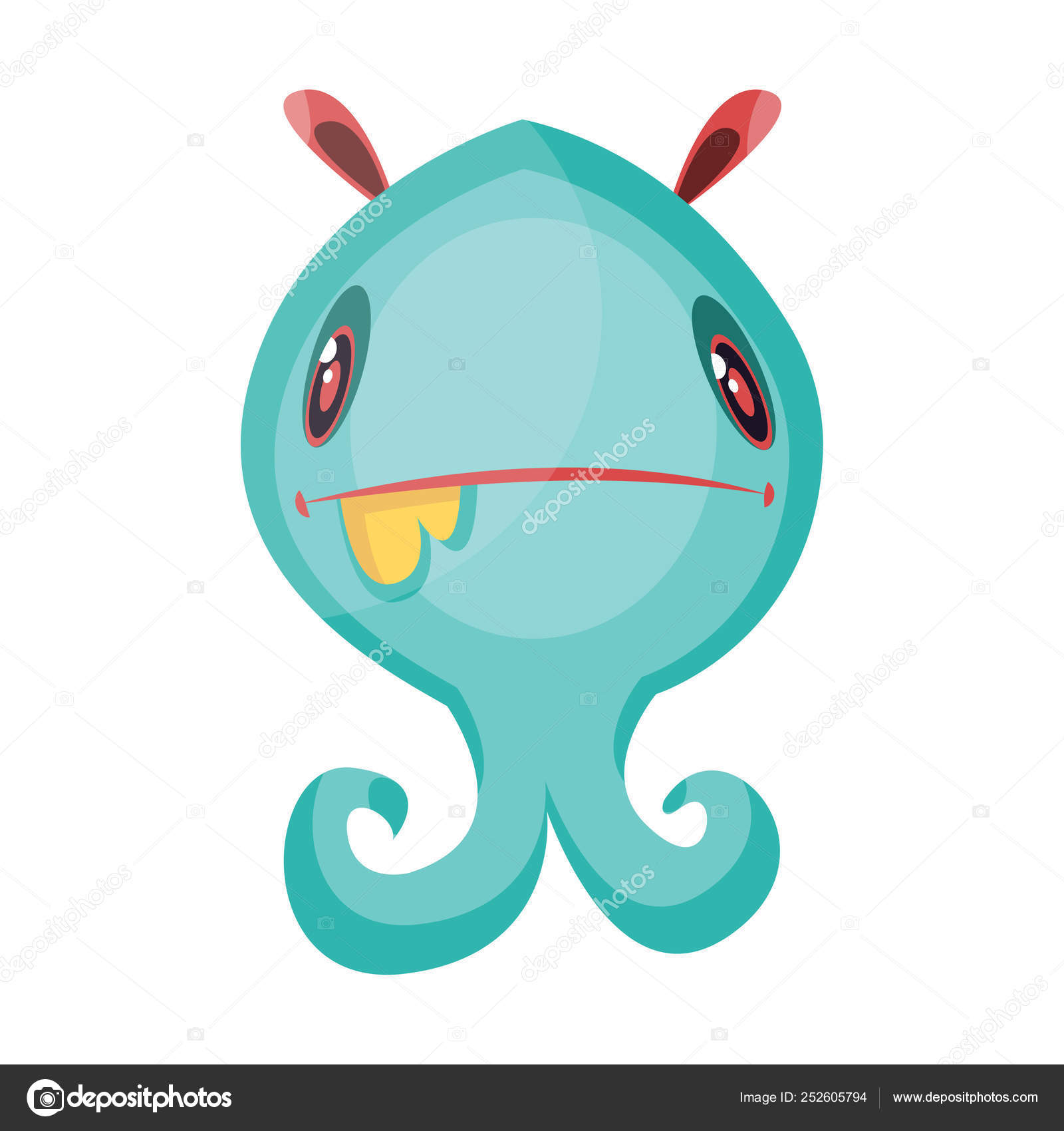 Confused blue ghost monster with pale red ears white background Stock ...