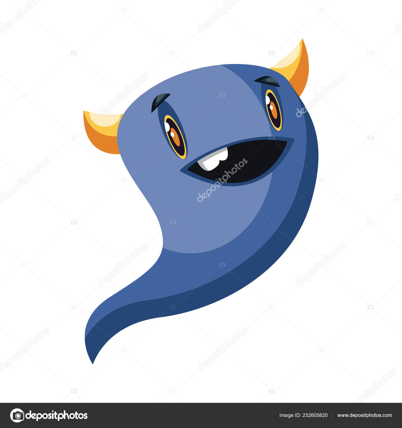 Horn Og Musikknoter Emoji Lykkelige Tegneserieblå Monster Med Små