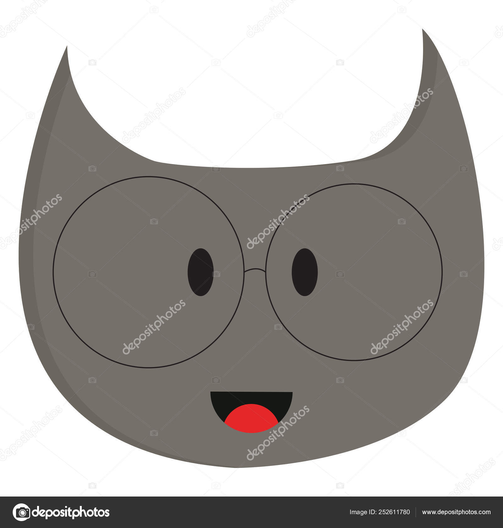 Smiling grey cat with eyeglasses vector illustration on white ba Stock ...