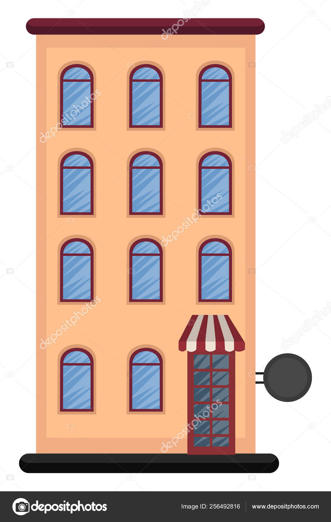 Cartoon Orange Building Three Floors Vector Illustration White ...
