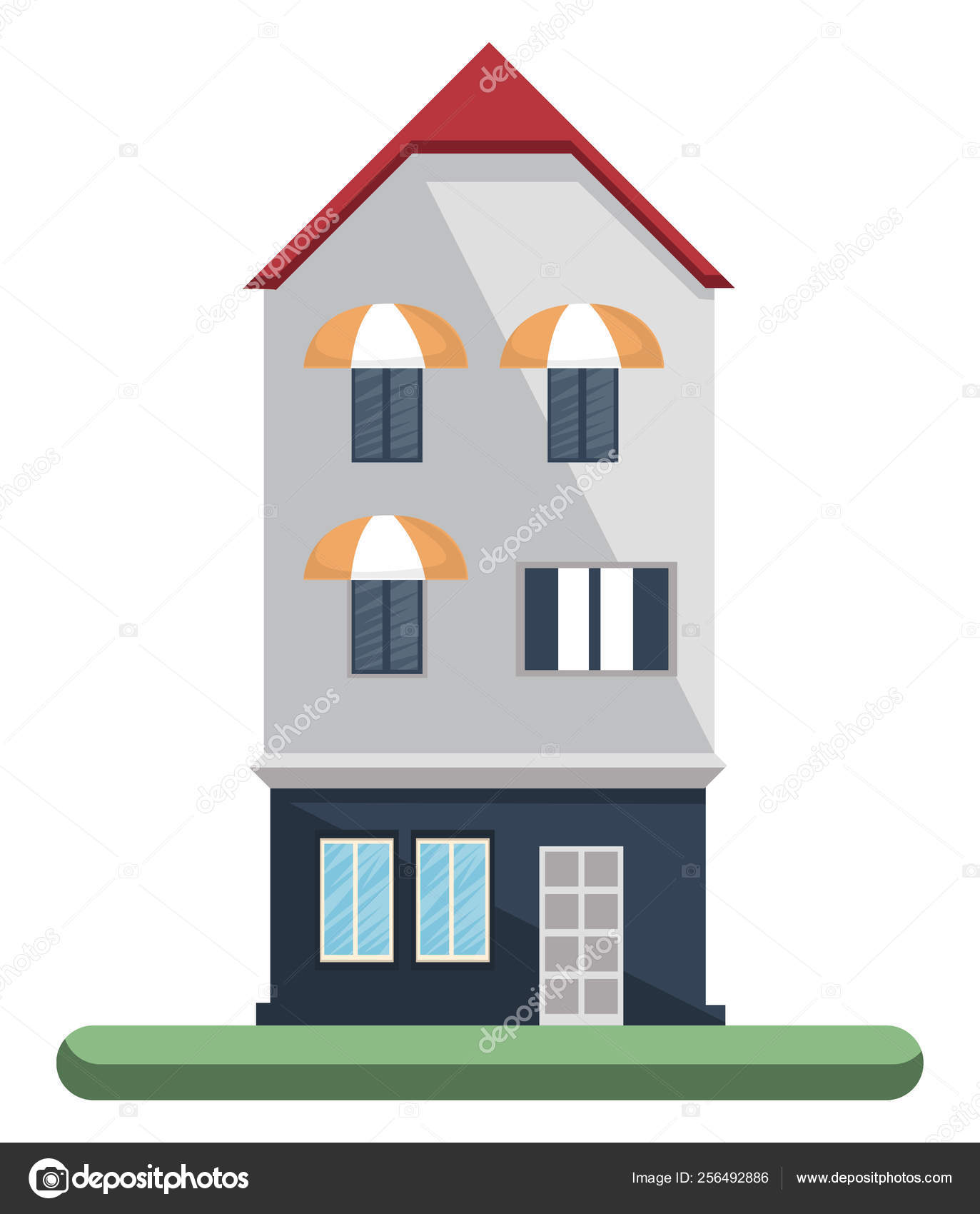 Cartoon White Building Red Roof Vector Illustartion White Background ...