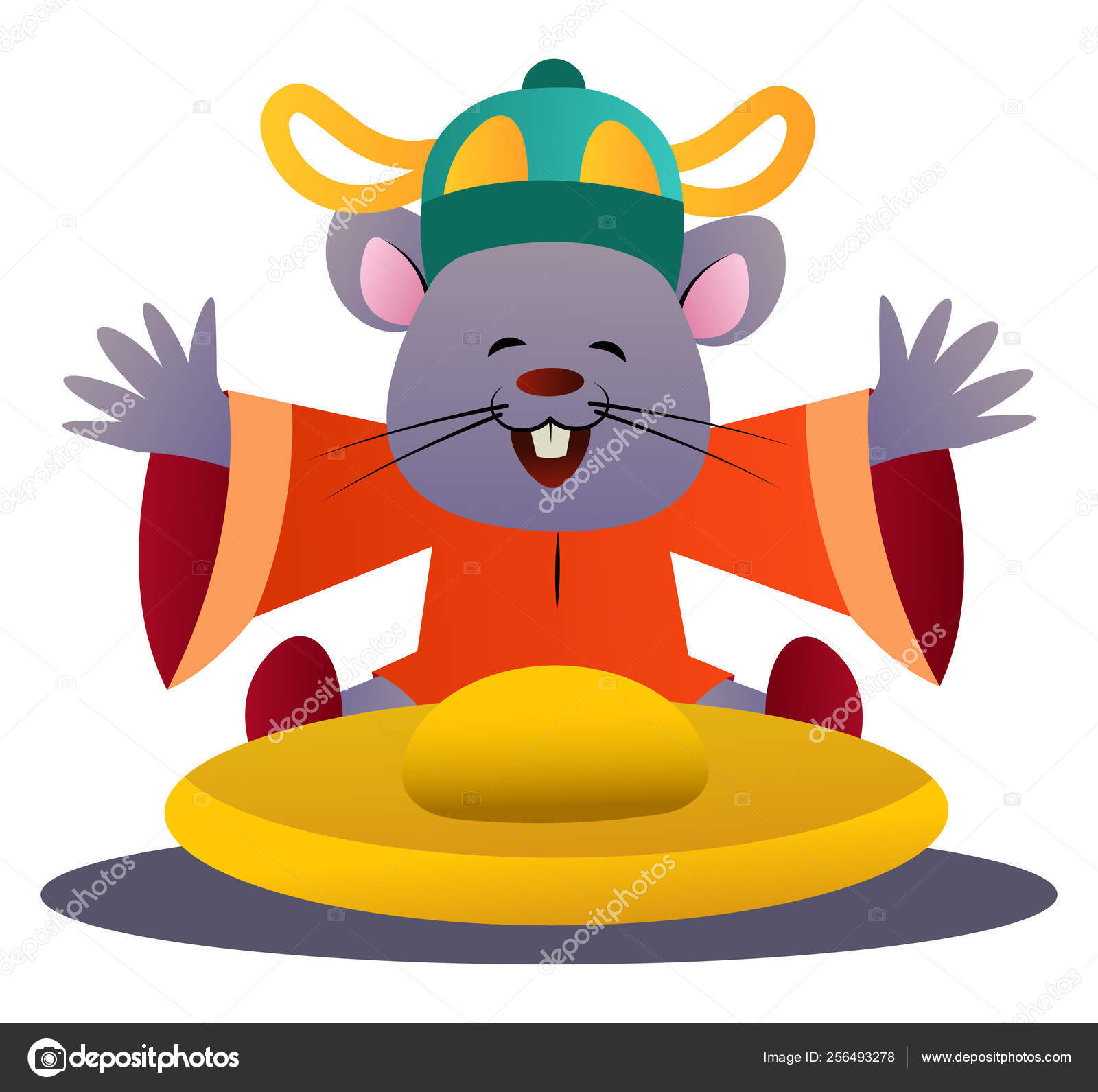 Cartoon Mouse Holding Hat Vector Illustartion White Background Stock ...