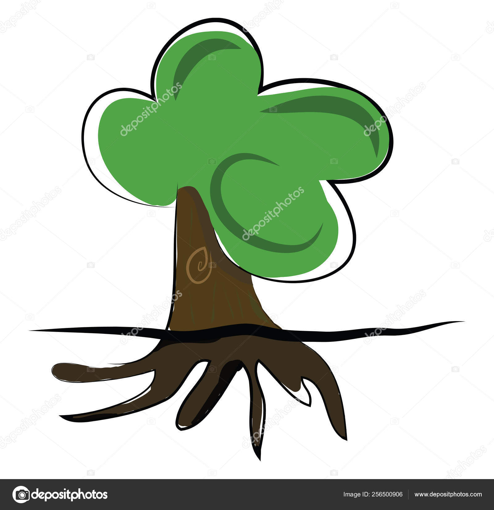 Big Tree Strong Underground Roof Vector Color Illustration Stock Vector ...