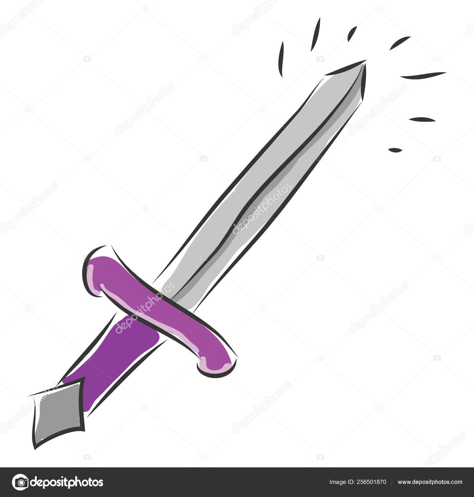 Silver Sword Purple Handle Vector Illustration White Background Stock ...