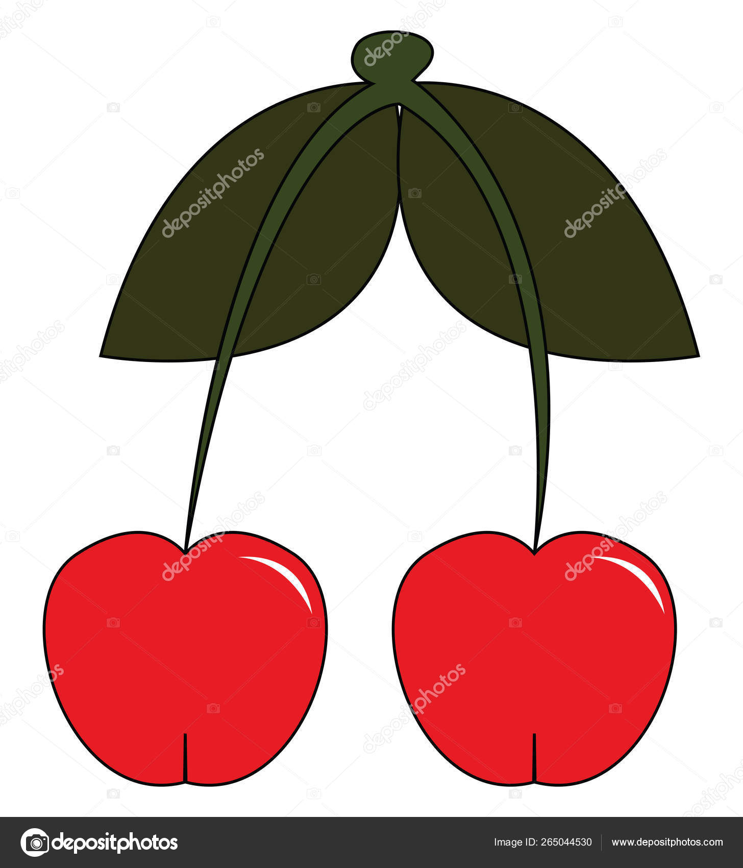 Two Cute Small Cherries Red Color Vector Color Drawing Illustration ...