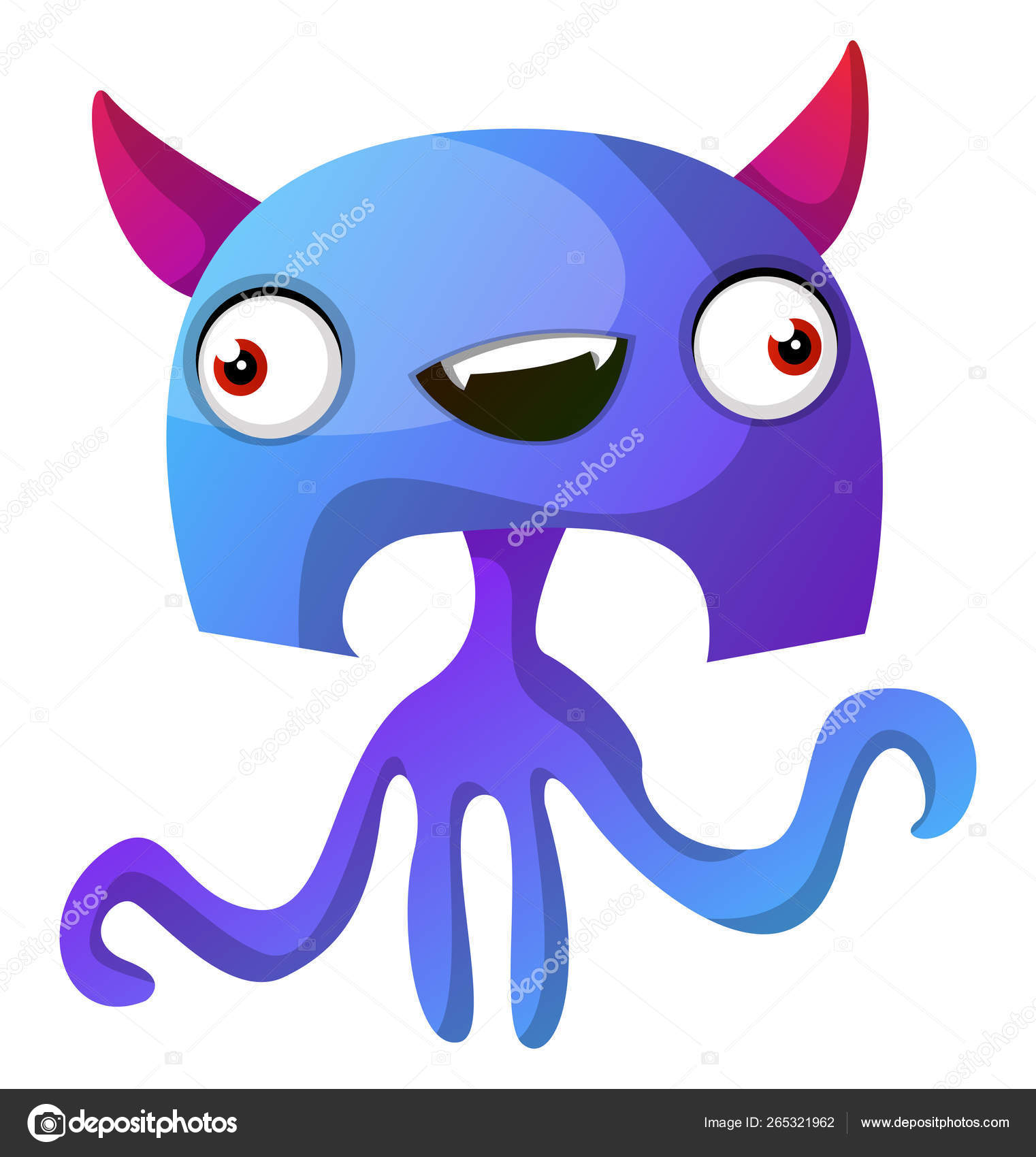 Blue monster with pink hornes illustration vector on white backg Stock ...