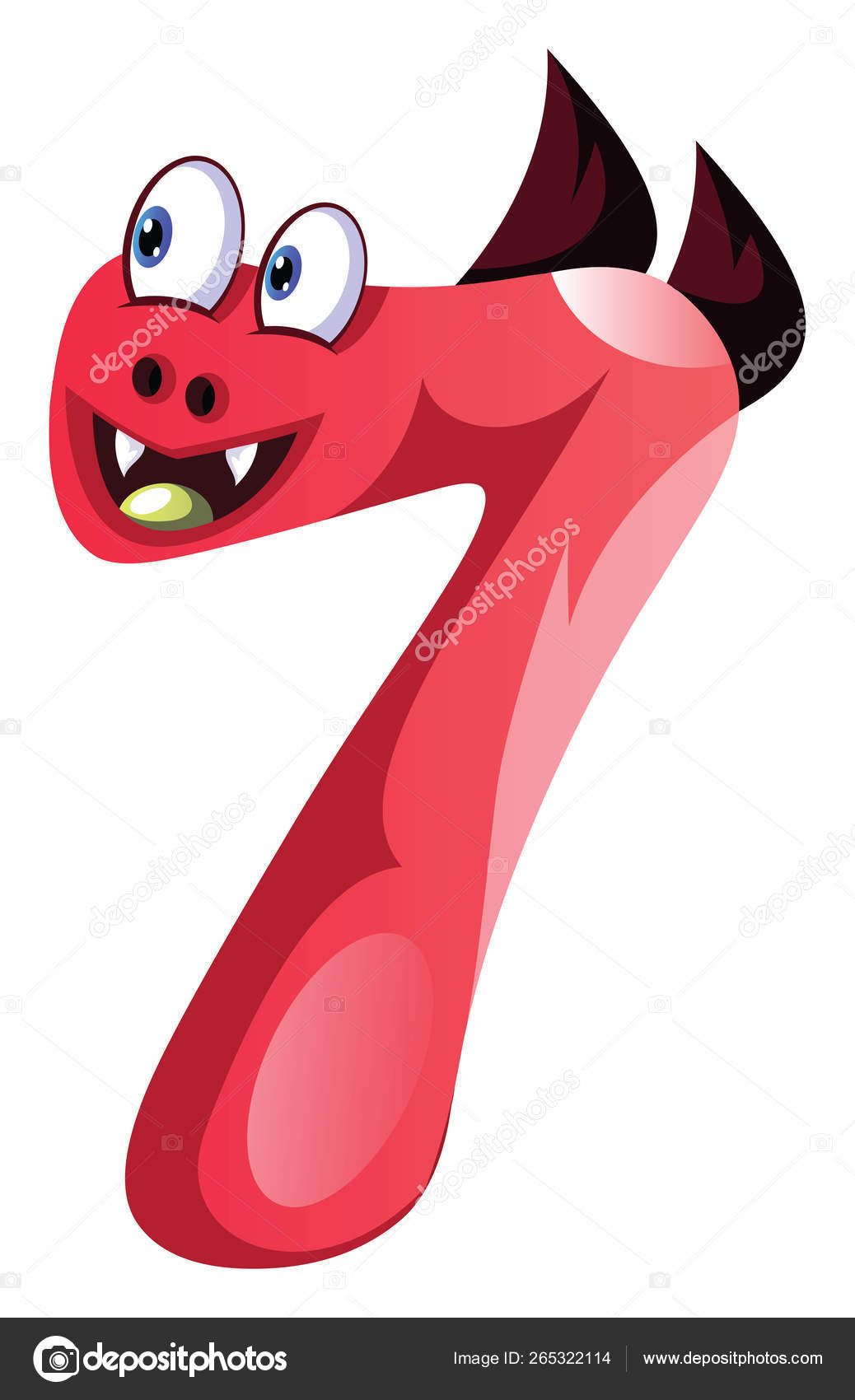 Pink monster with wings in number seven shape illustration vecto Stock ...