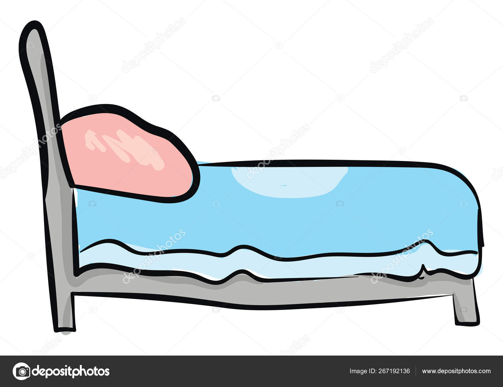 A bed with blue blanket, vector or color illustration. Stock Vector ...