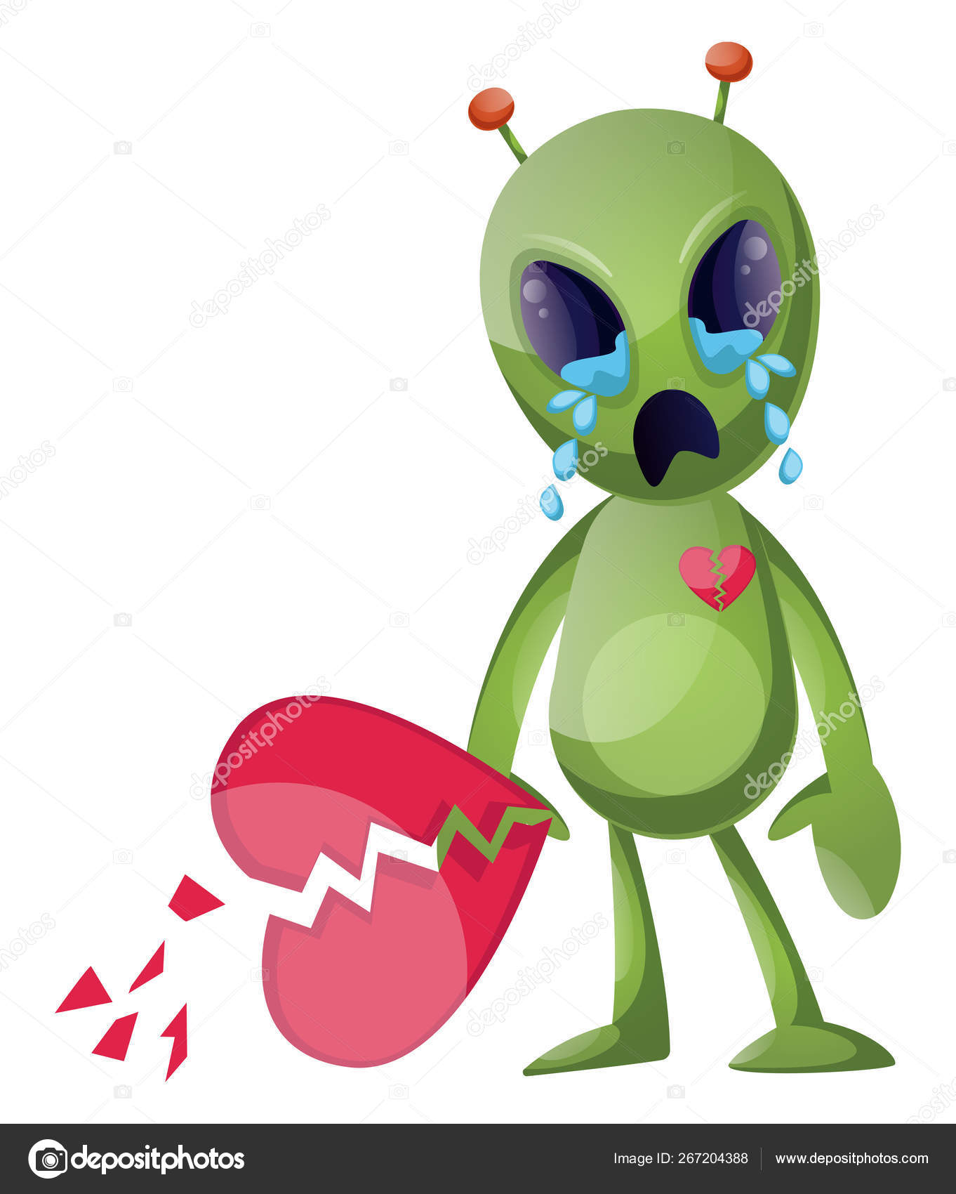 Heartbroken alien, illustration, vector on white background. Stock ...