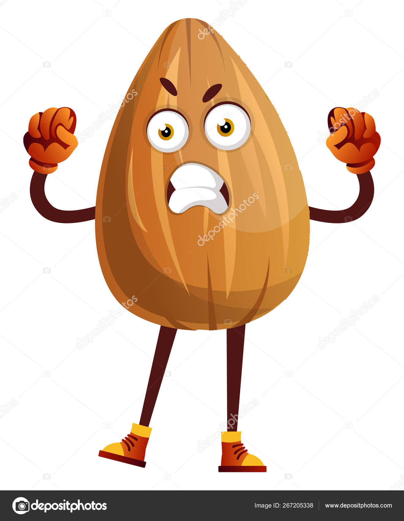 Very angry looking brown almond, illustration, vector on white b Stock ...